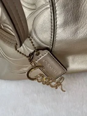 Coach | Bags | Coach Laura Gold Metallica Leather Tote Bag Charm F8336 ...
